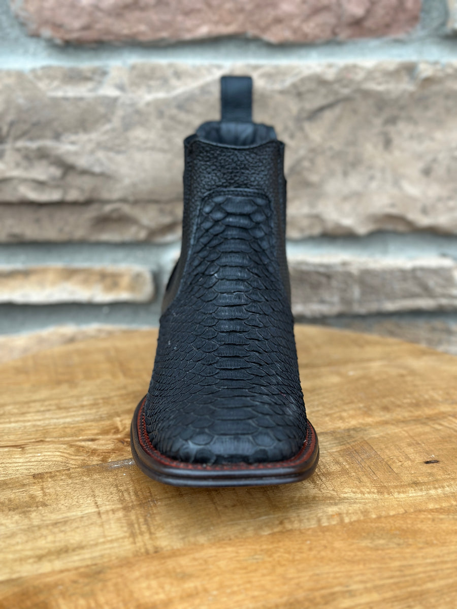 Men's Los Altos Python Suede Black Wide Square Toe Ankle Boots – Moreno ...