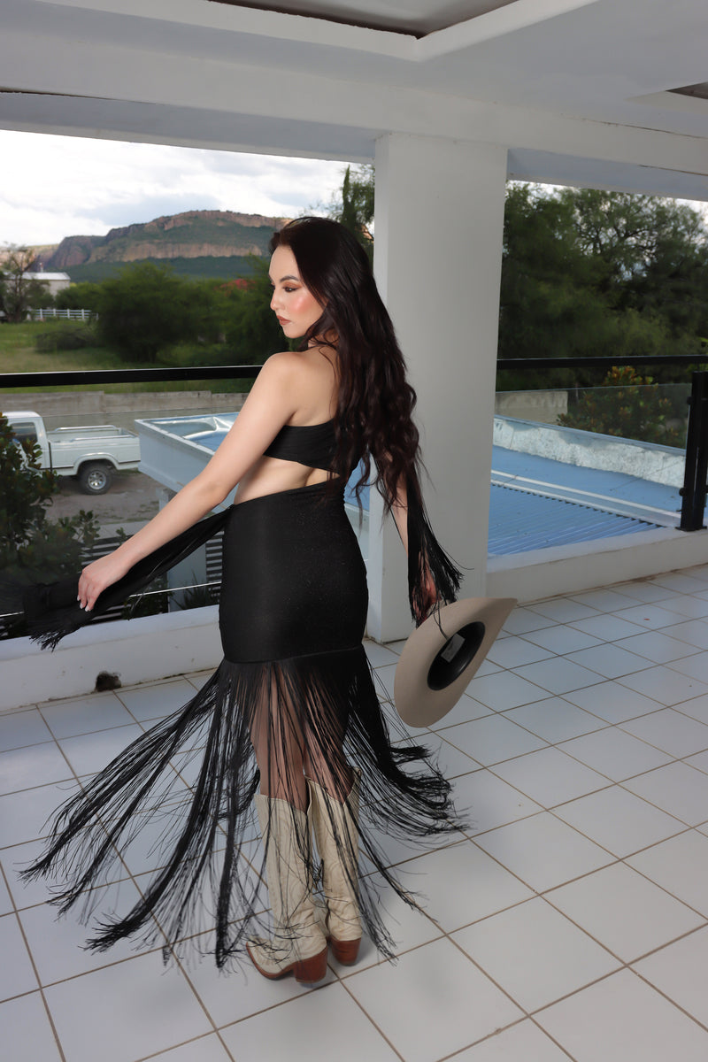 Mimi Fringe Dress Black – Moreno's Wear