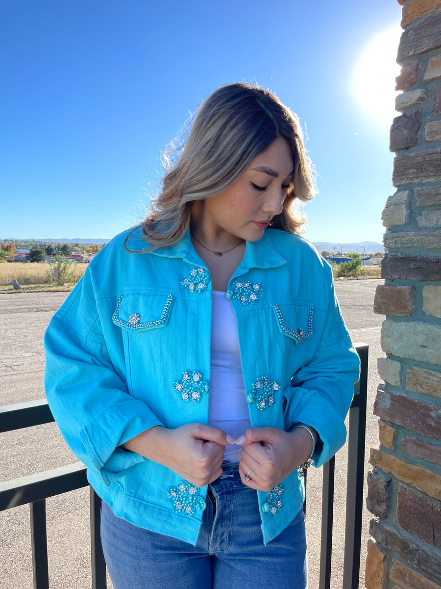 Isabel Turquoise Denim Jacket – Moreno's Wear
