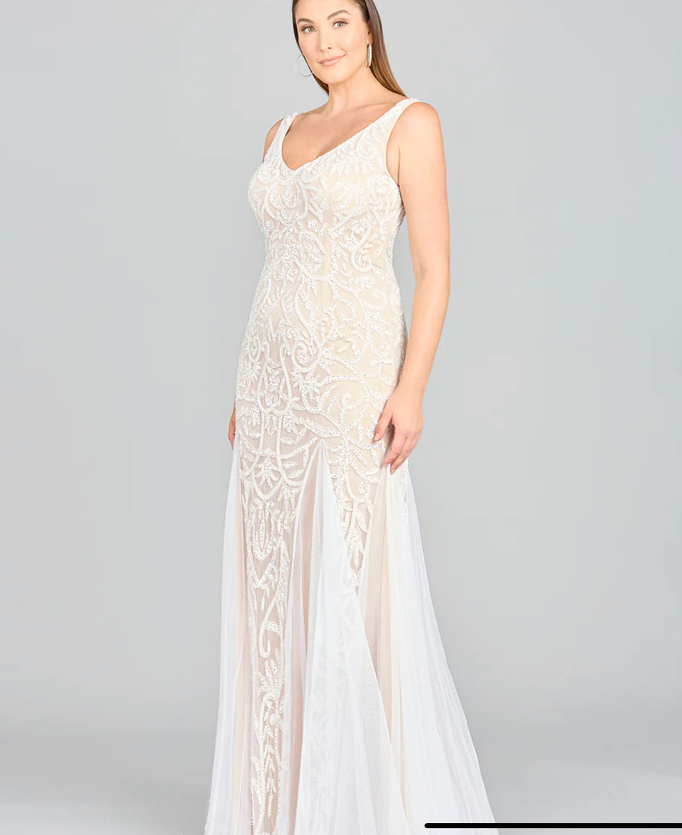 Lara Ivory Greta Beaded V-Neck Tulle Wedding own 51061 – Moreno's Wear