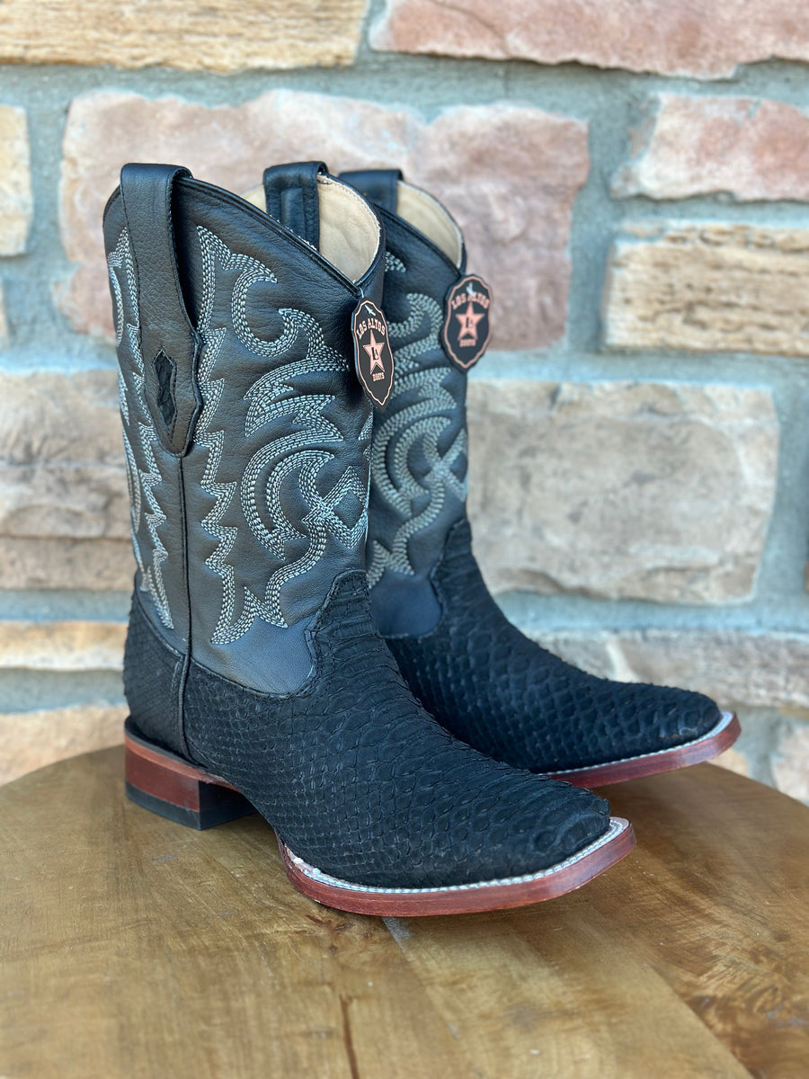 Los Altos Python Suede Black Wide Square Toe Boots – Moreno's Wear