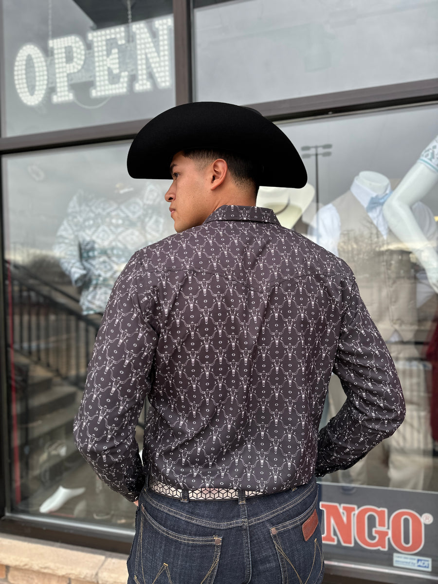 Men’s Black Longhorn Print Shirt – Moreno's Wear