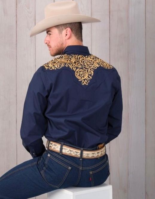 Julian Navy Embroidered Western Shirt – Moreno's Wear